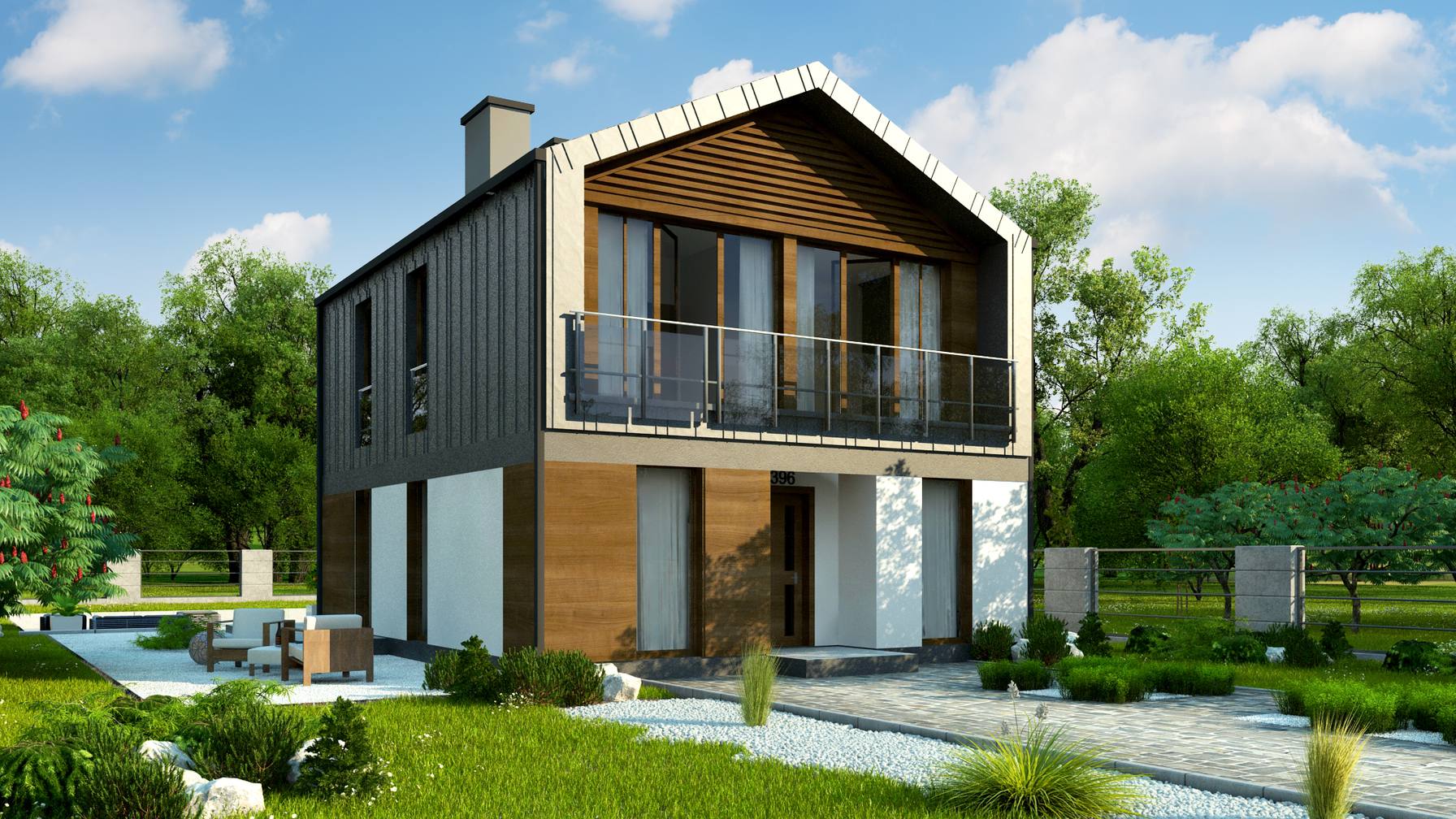 Namo dizainas Z396 Modernus namas su mansarda