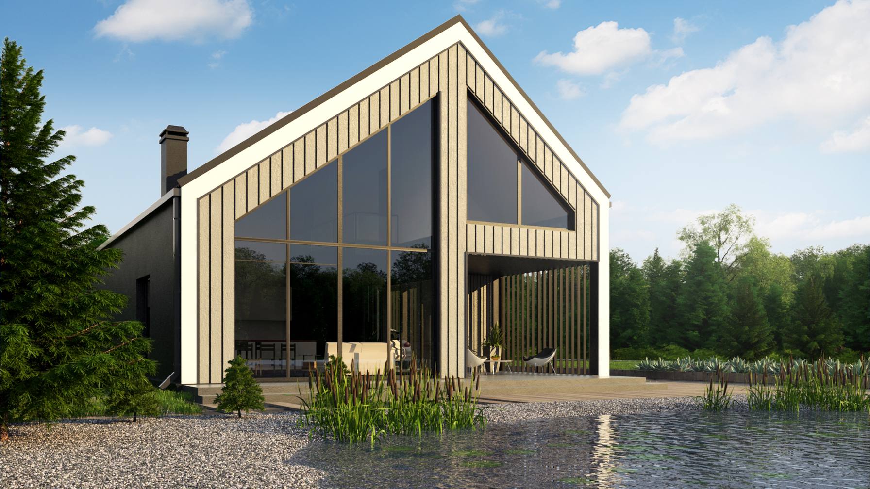 Namo dizainas Z445 Modernus namas su mansarda ir stogine aikštele ...