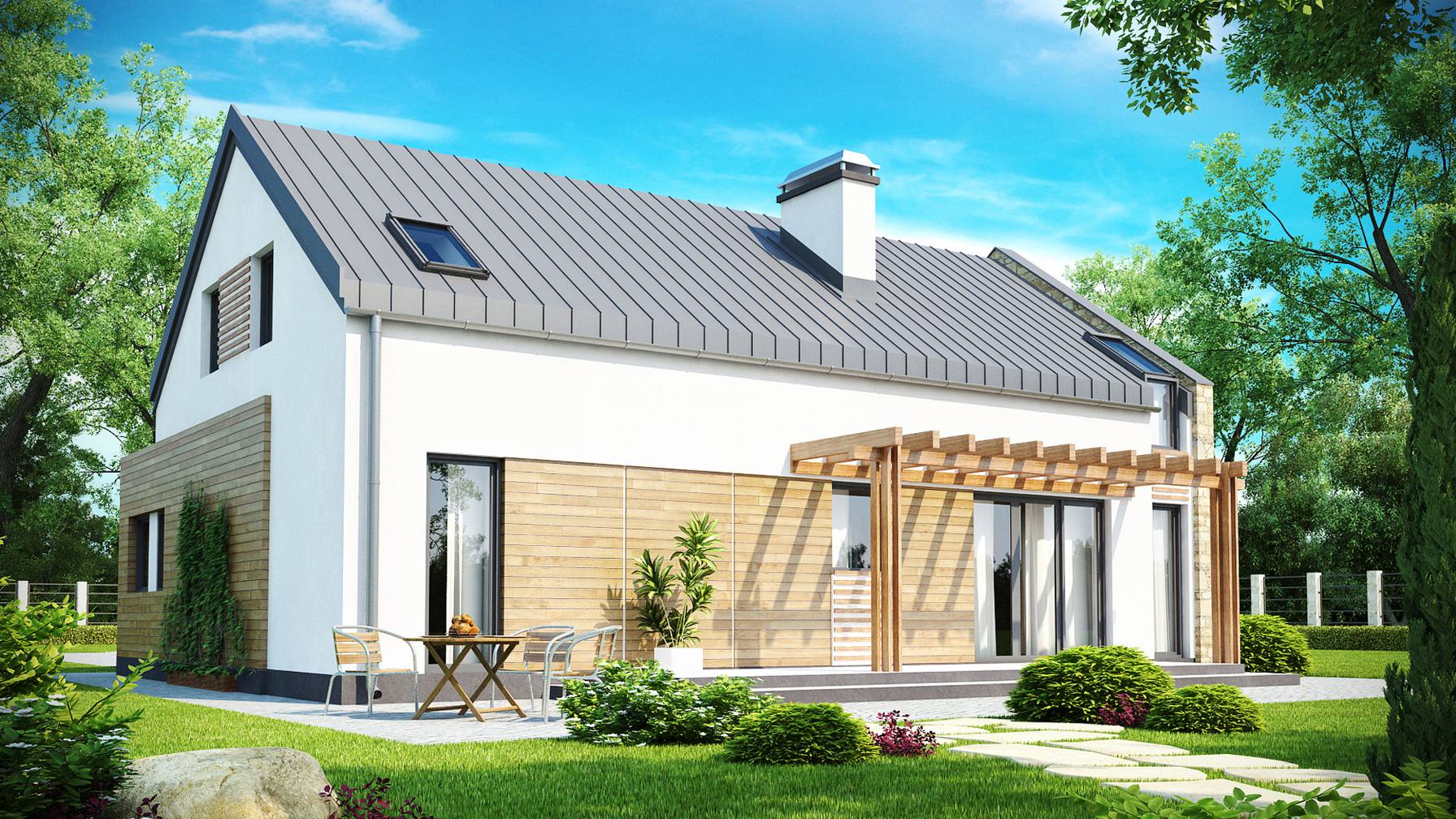 Namo dizainas Zx38 Modernus namas su mansarda ir garažu