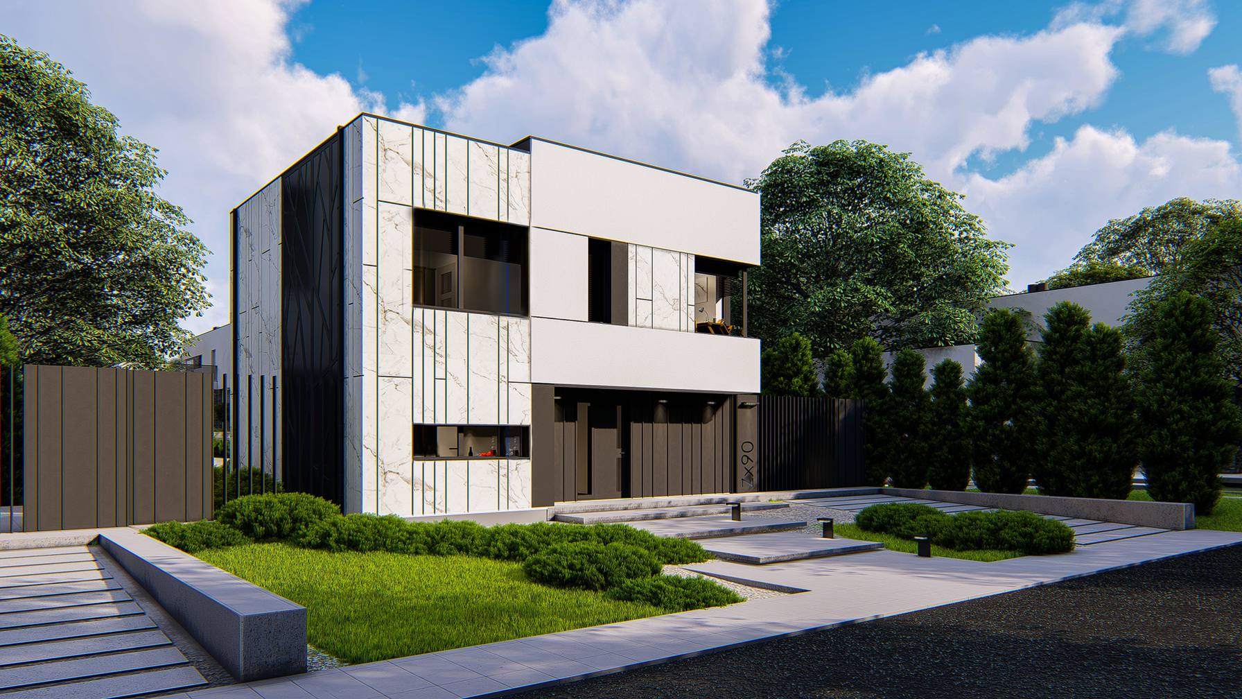 Namo dizainas Zx90 Modernus dviejų aukštų miesto namas siauram sklypui