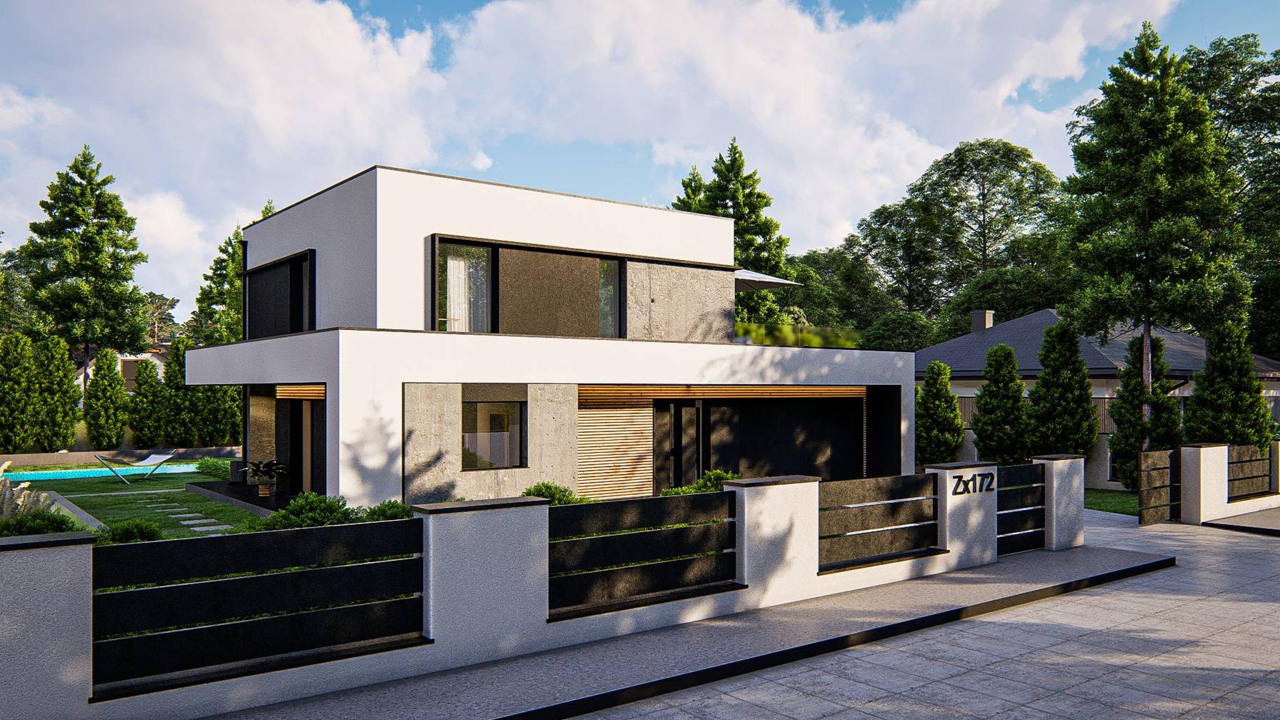 Namo dizainas Zx172 Modernus namas su plokščiu stogu, 3 miegamaisiais ...