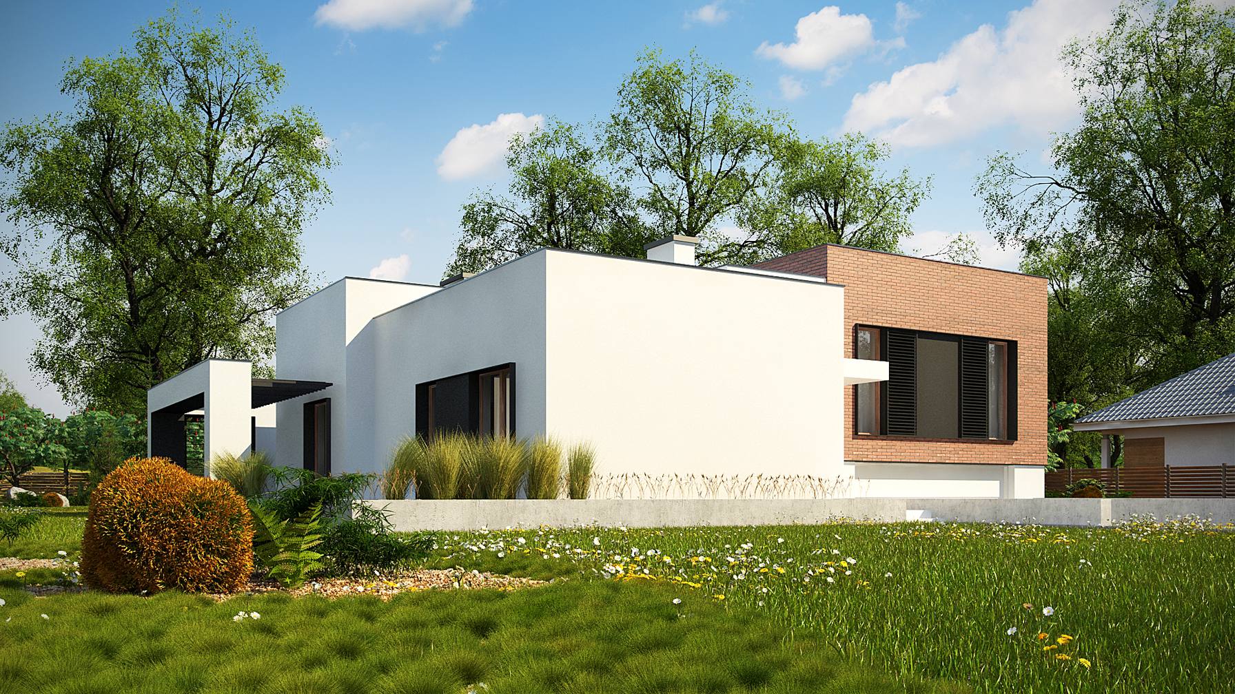 Namo dizainas Zx132 Modernus namas su rūsyje esančiu dviviečiu garažu